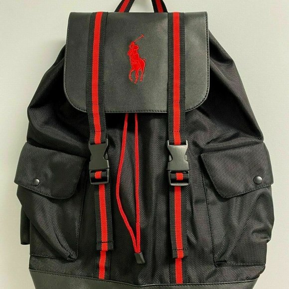 Polo Ralph Lauren | Bags | Ralph Lauren Polo Logo Red Black Backpack ...